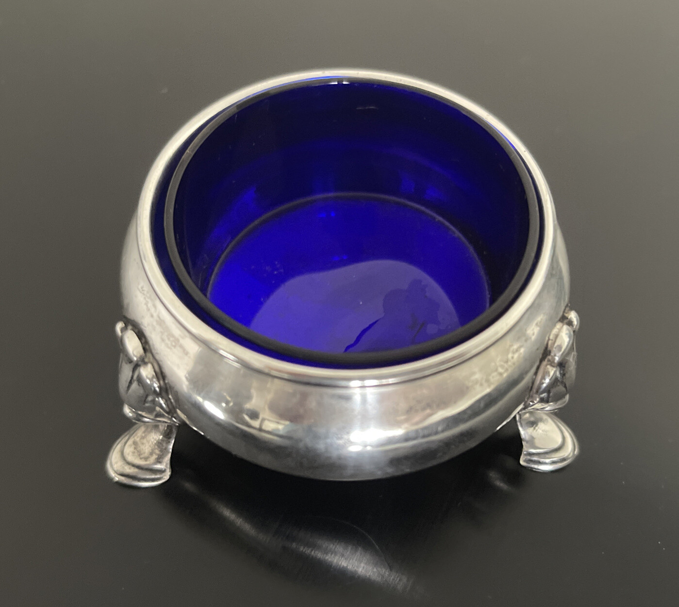 American Sterling Silver Open Salt Cellar Cobalt Blue Glass Insert Lion ...