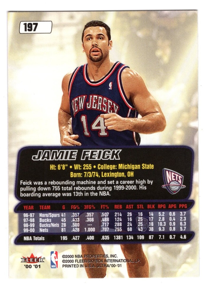 2000-01 FLEER ULTRA JAMIE FEICK CARD #197 **NM-MT** NEW JERSEY NETS | eBay