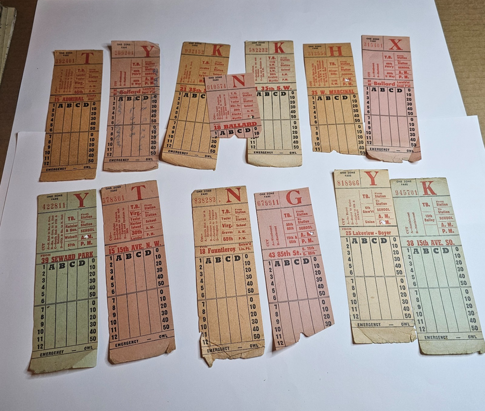 1950s SEATTLE TRANSIT SYSTEM TICKET CARD LOT BUS TROLLEY DRIVER MOTOR ...