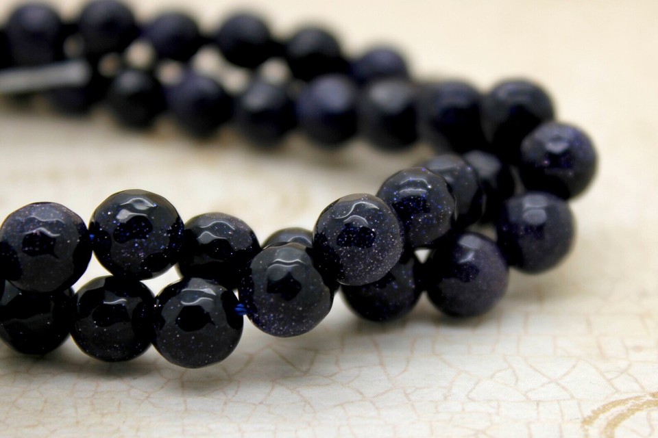 Navy Blue Sandstone Faceted Round Gemstone Beads - RNF04 | eBay