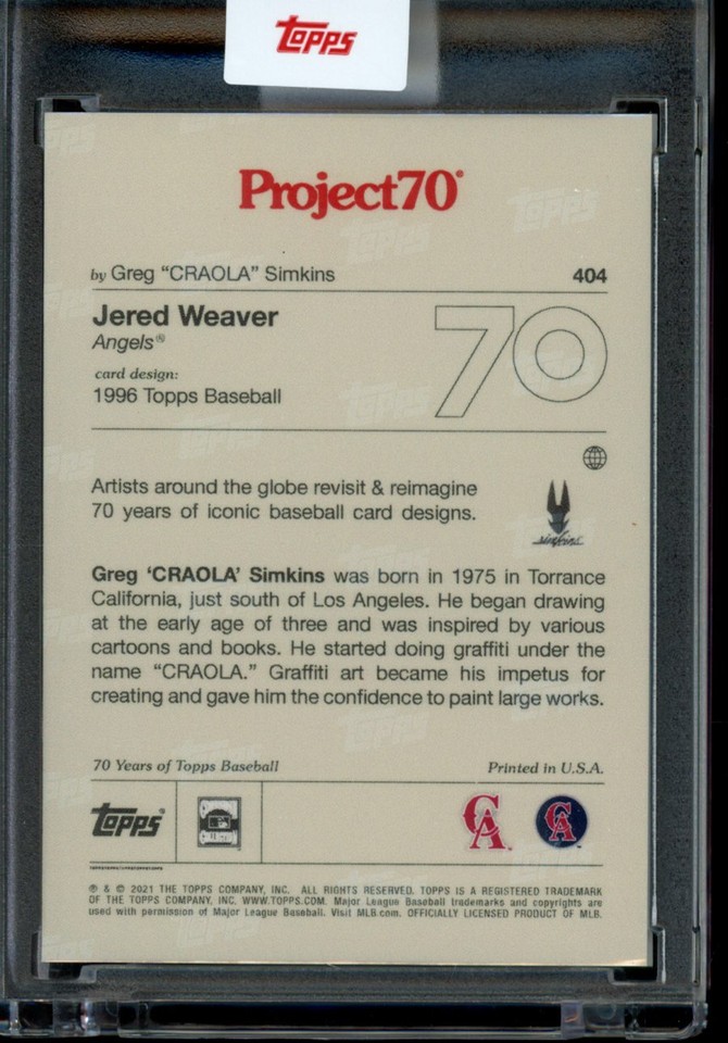 2021 Topps Project 70 Card #404 Jered Weaver 1996 by Greg 'CRAOLA ...