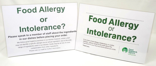 Food Allergy or Intolerance? Signs x 2 Laminated FSA Compliant A4 ...