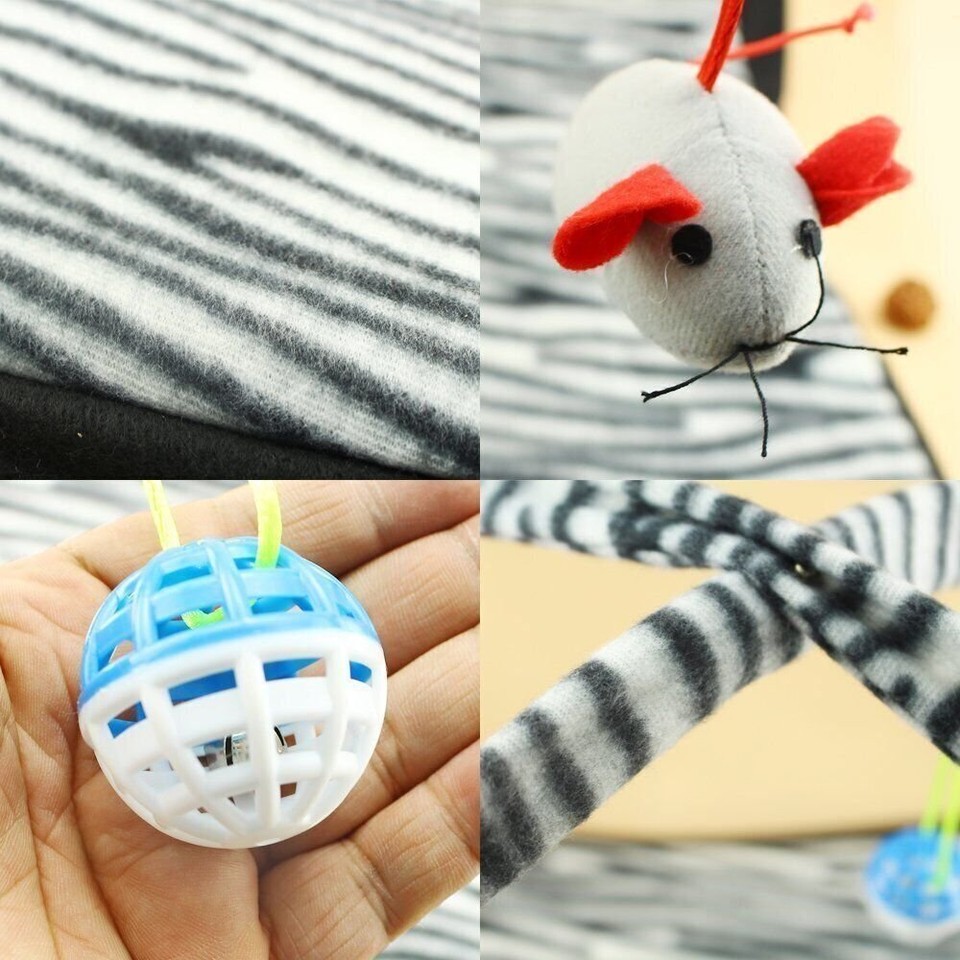 Zebra Print Cat Play Tent with Dangle Toys Pet Interactive Kitty 22"x23 ...