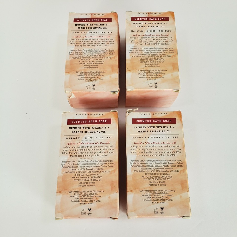 4 Wrights Apothecary Energy Soap Bar Bath Scented Mandarin Ginger Vit E ...