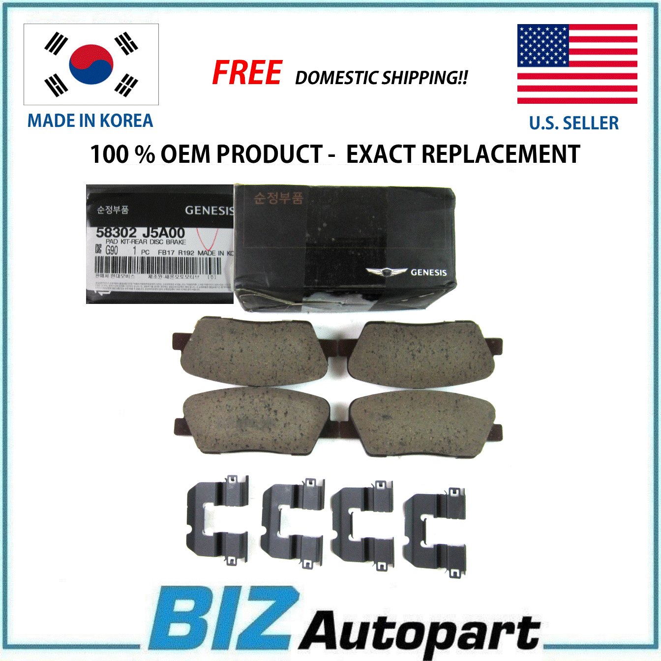 Genuine Rear Disc Brake Pads for 19-23 GENESIS G70 18-21 KIA Stinger ...