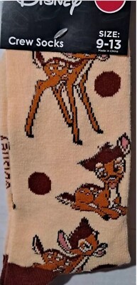 Disney Bambi Socks Deer cartoon Cream Beige Brown ADULT CREW Size 9-13 ...