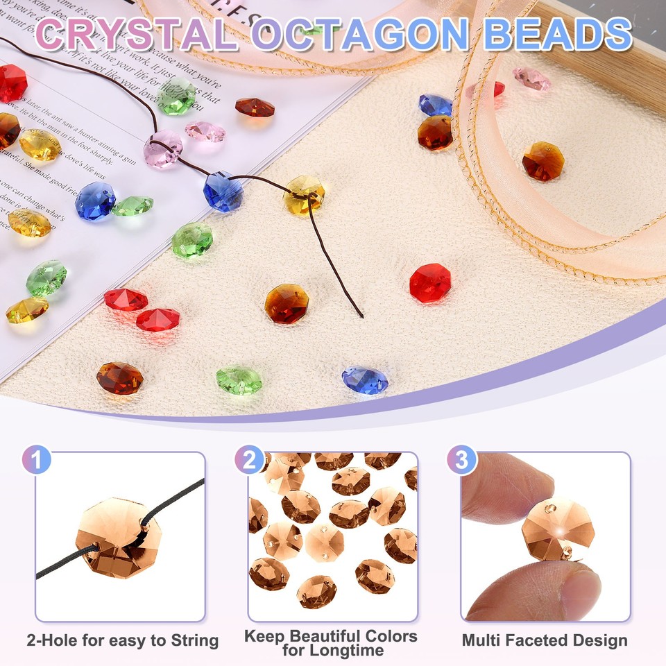 35Pcs 14mm Crystal Octagon Beads, 2-Hole Glass Suncatcher Beads, Amber ...