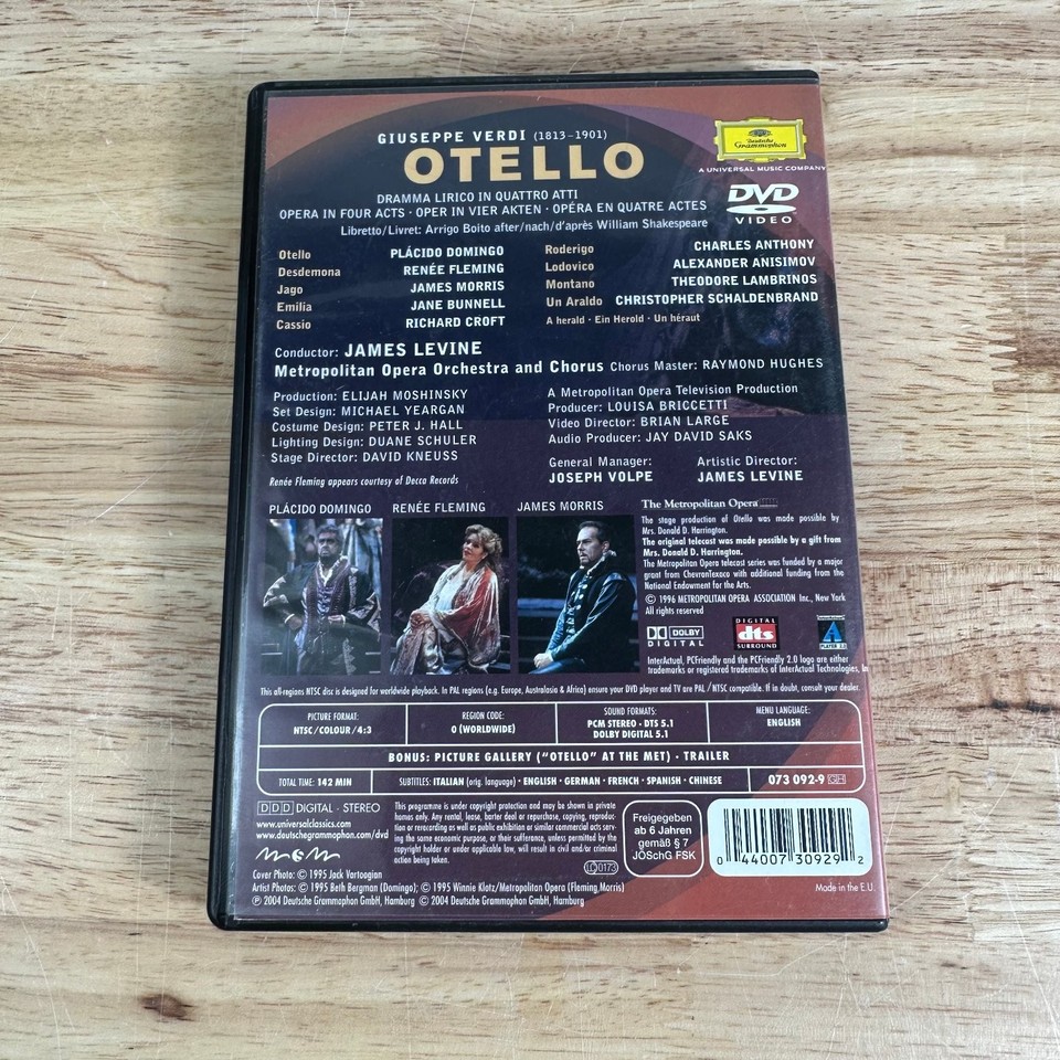 Giuseppe Verdi Otello DVD 2004 Metropolitan Opera Plácido Domingo James ...