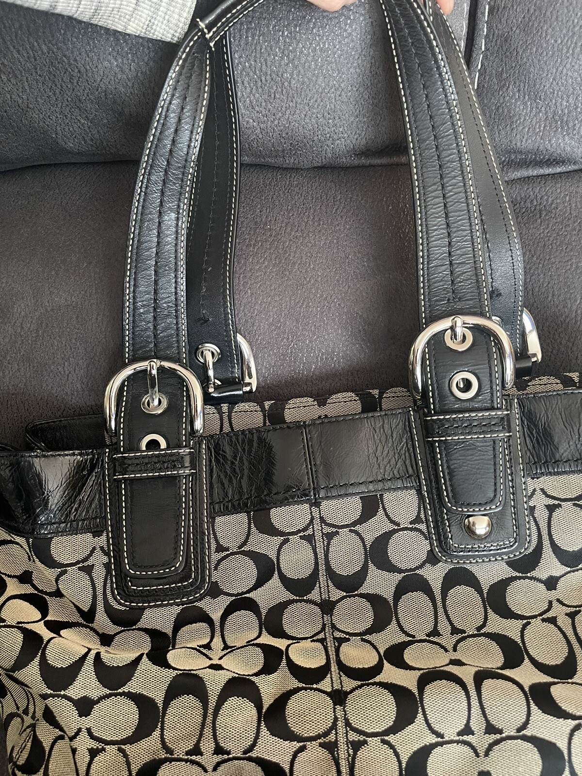 Coach Signature Logo Black And Grey Purse Bag Handbag… - Gem