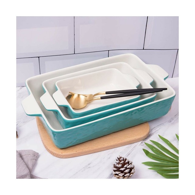 3pcs Rectangular Baking Pan Ceramic Glaze Dish Cooking Cake Kitchen ...
