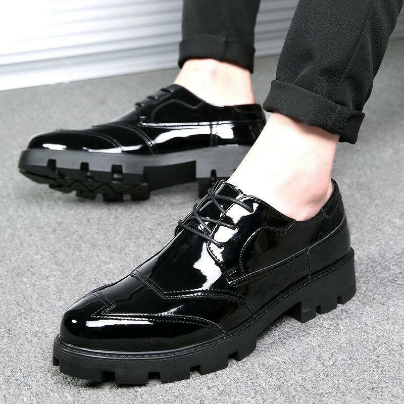 New Mens Creepers British Brogues Lace Up Patent Leather Casual Chic ...