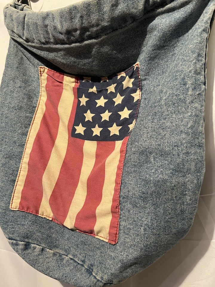 Xhilaration Denim Barrel Backpack American Flag Pocket Drawstring ...