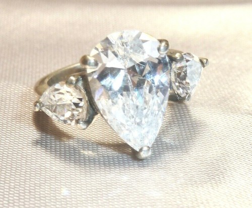 VINTAGE - STUNNING 925 STERLING SILVER & CUBIC ZIRCONIA 3-STONE RING ...