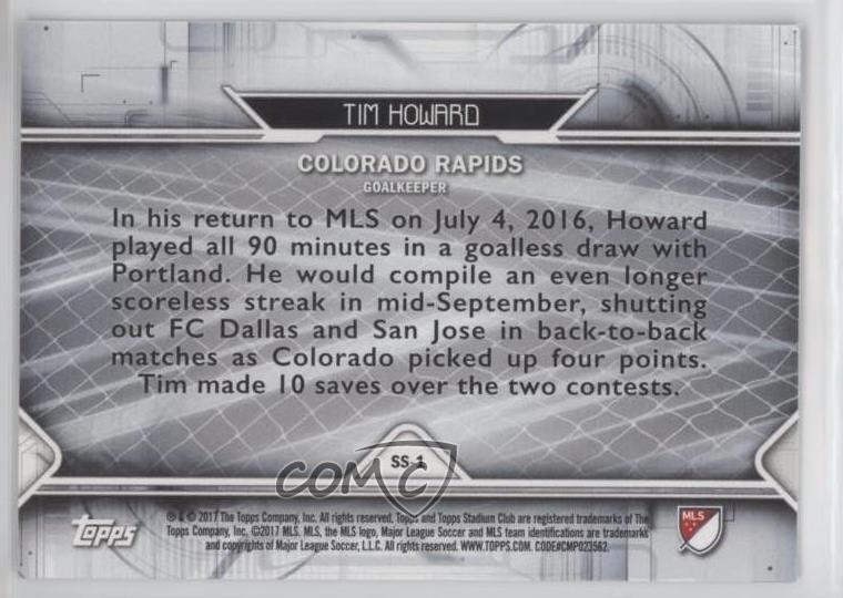 2017 Topps Stadium Club MLS Scoreless Streak Tim Howard #SS-1 14fw | eBay