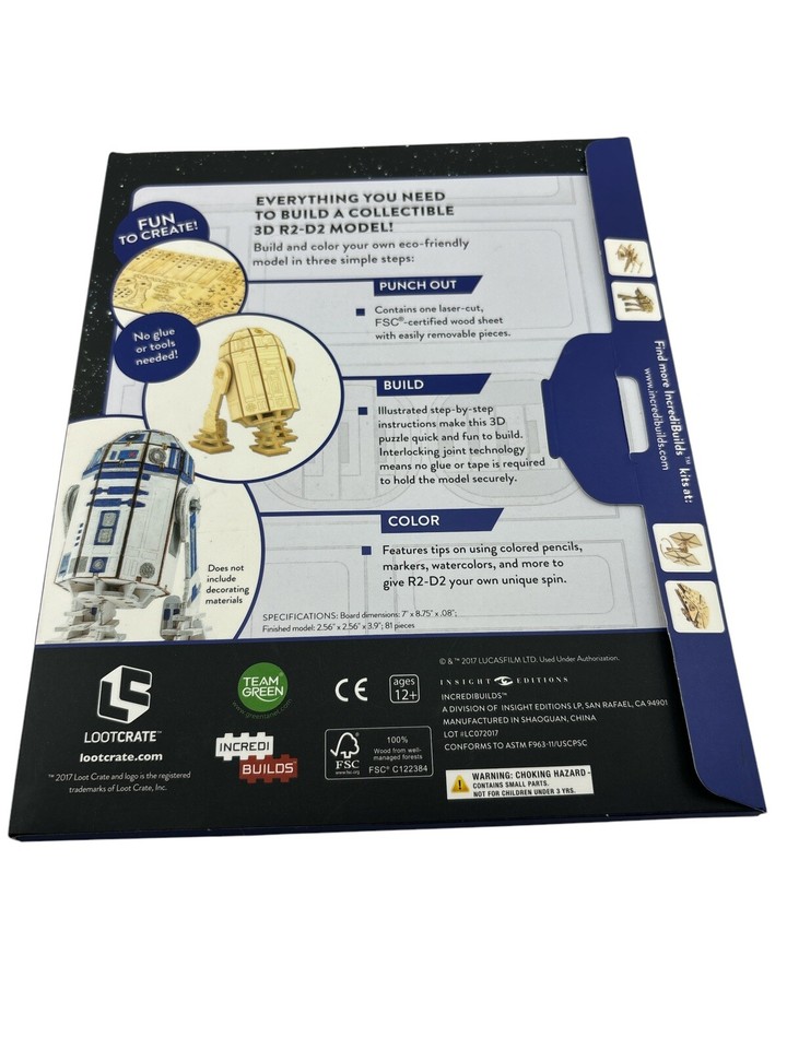 Incredi-Builds Star Wars Disney R2-D2 3D Wood Model Kit & Book BRAND ...