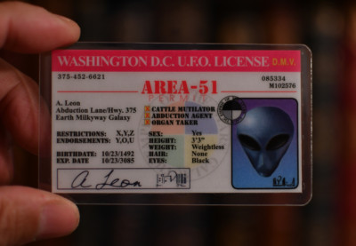 Washington DC UFO Operator Alien Area-51 Identification ID card Drivers ...