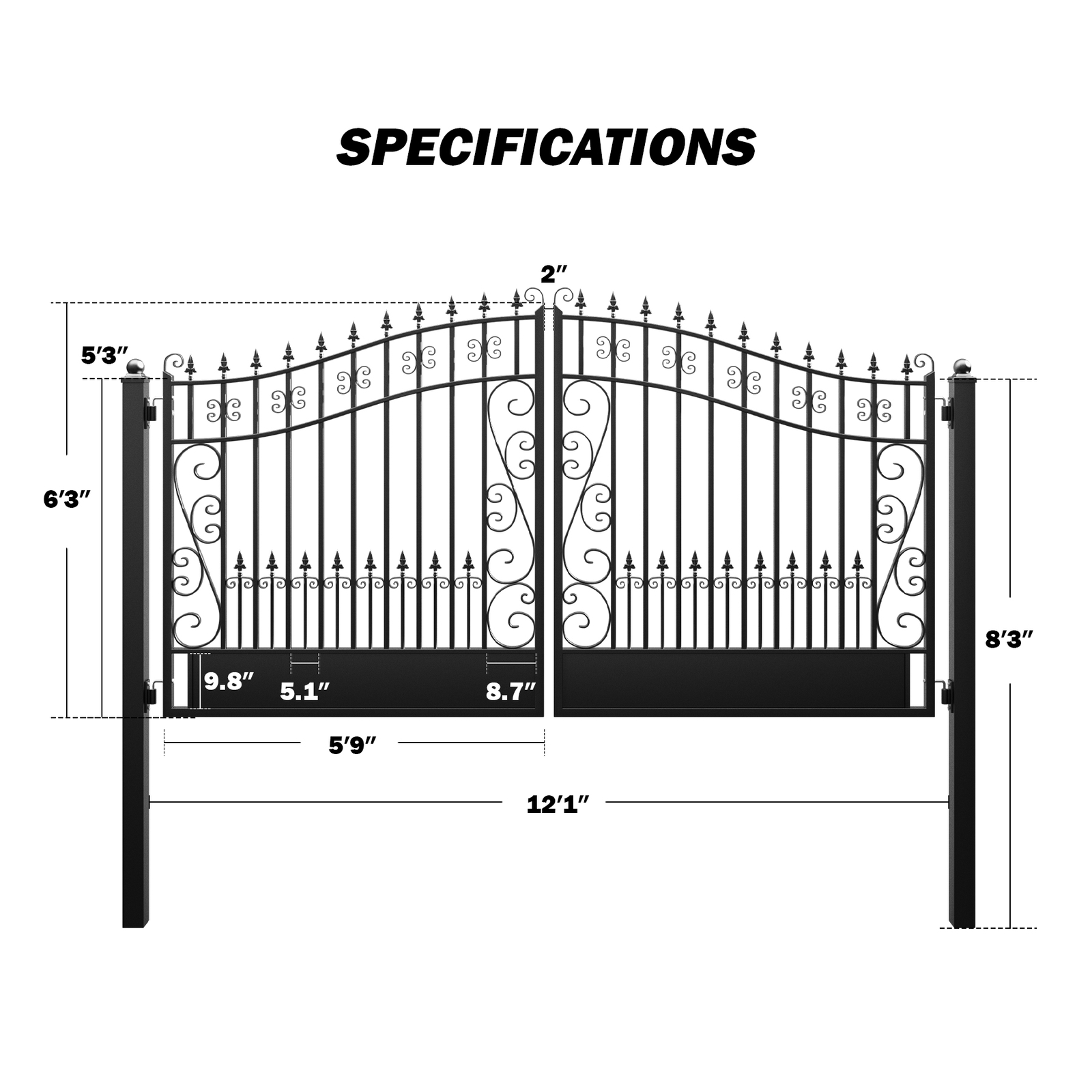 ZUMI 12x6 ft. Dual Swing Gates for Driveway Heavy Duty Outdoor Steel ...