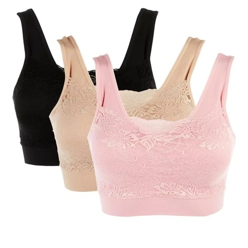 Rhonda Shear 3 pk Lace Overlay Bra-Black/Nude/Pink-Large-NEW-625360 | eBay