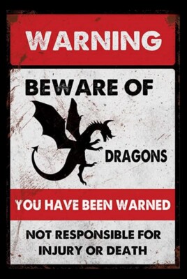 WARNING Beware Of Dragons Have Been Warned Not Responsible Injury Death ...
