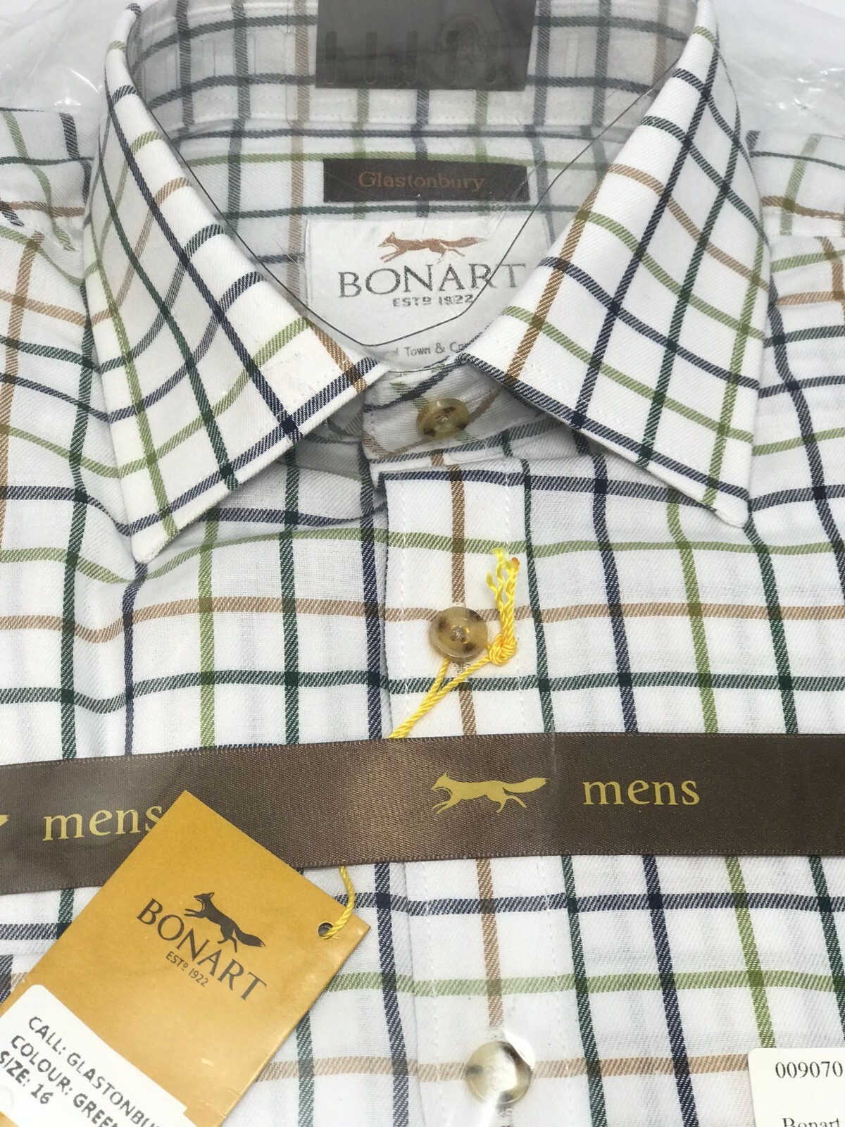 Bonart, Glastonbury Men's Checked Shirt in Blue/Green check - size 15 ...