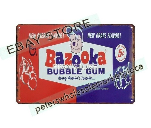 1960s BAZOOKA Joe Cherry Grape Flavor Bubble Gum metal tin sign house ...