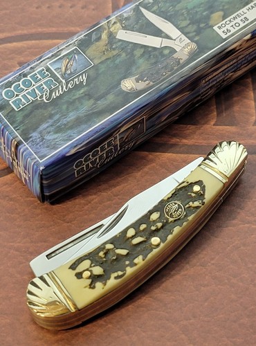 OCOEE RIVER Knife Two Blade Razor Arm Sowbelly Folder Bone Stag Resin ...