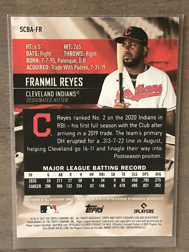 Franmil Reyes 2021 Topps Stadium Club Certified AUTOGRAPH Card ...
