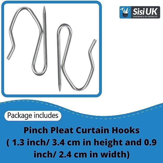 Metal Pin Curtain Hooks -PacK OF 10 / 20 / 40 / 60 / 80 / 100-Pinch ...