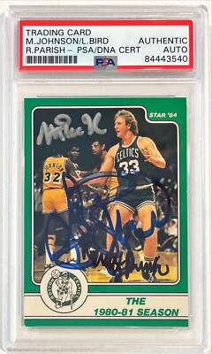 1984 Star Magic Johnson Larry Bird Robert Parish 3x Signed Auto Card #8 ...
