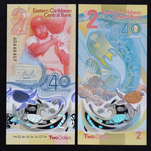 EAST CARIBBEAN: B245 P#W61 2 Dollars Polymer 2023 Commemorative UNC ...