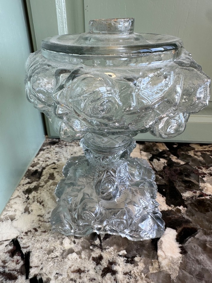 Heavy thick Goofus glass roses lamp base | eBay