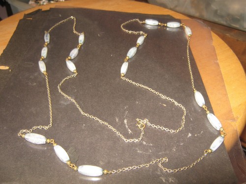 Blue Rectangle Bead Station Chain Necklace Silver Tone Vintage | eBay