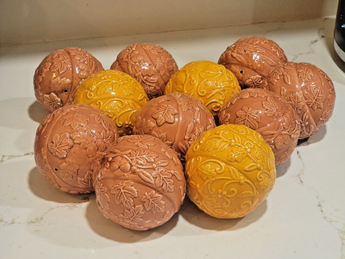 Retro Fall Thanksgiving 11 Orbs Balls Ceramic 11.75" Rd Decorative 5 ...