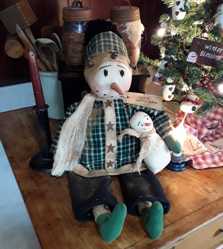 Primitive Christmas Snowman doll, farmhouse snowman, winter Snowman ...