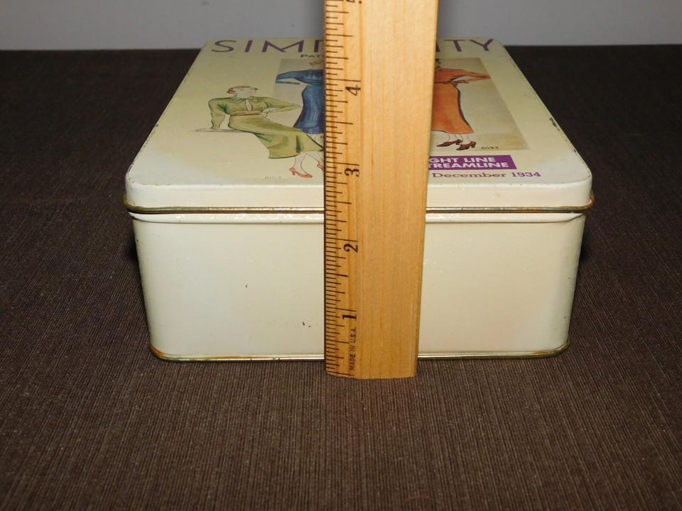 VINTAGE KITCHEN 7 3/4" H REPRO TIN CAN BOX *EMPTY* SIMPLICITY PATTERN ...