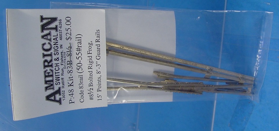 On3 / P48 CODE 83 #8.5 TURNOUT SWITCH FROG/POINTS KIT AMERICAN SWITCH ...
