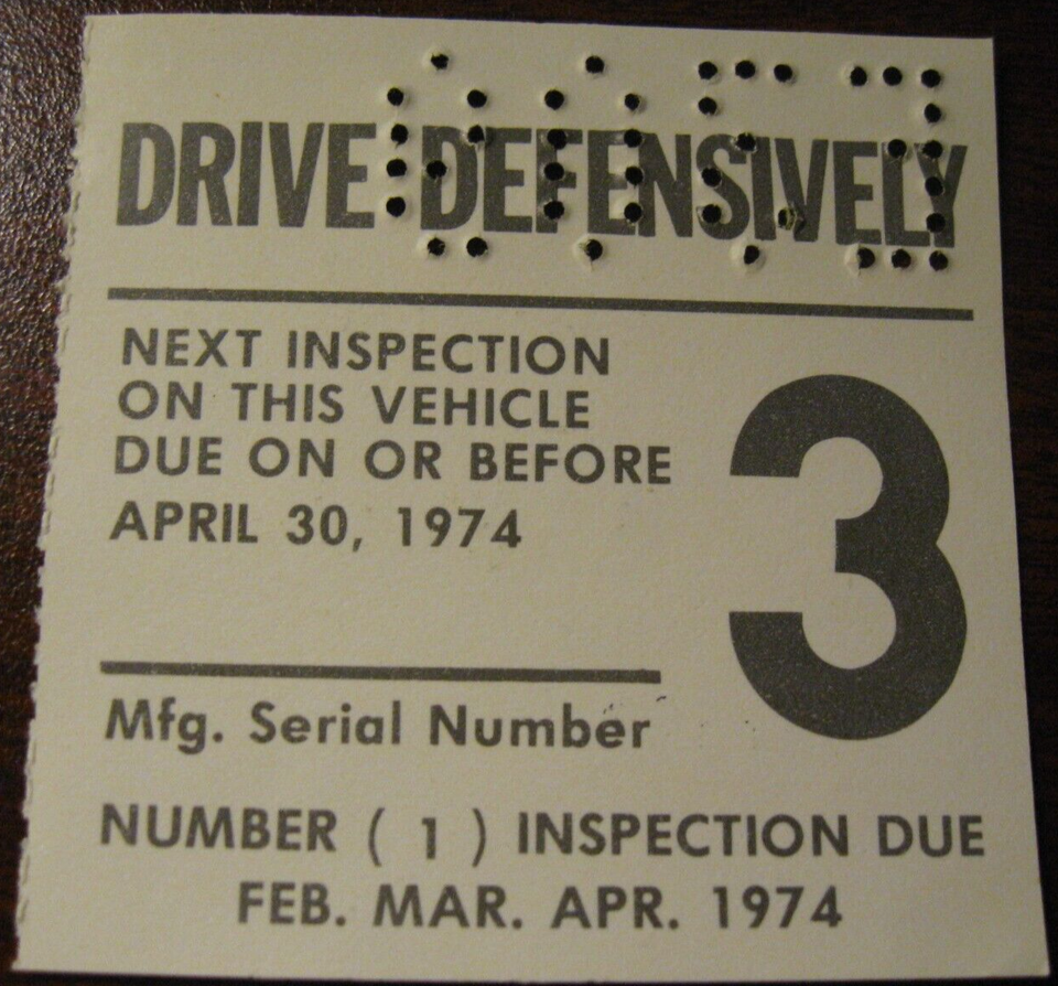Vintage Original 1974 PA Pennsylvania Inspection Sticker Antique Car or ...