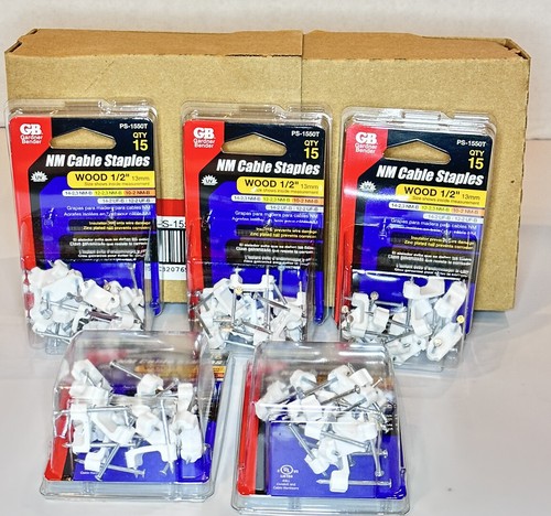 75 (5 pks of 15) Gardner Bender Wood 1/2 “ Insulated NM Cable Staples ...