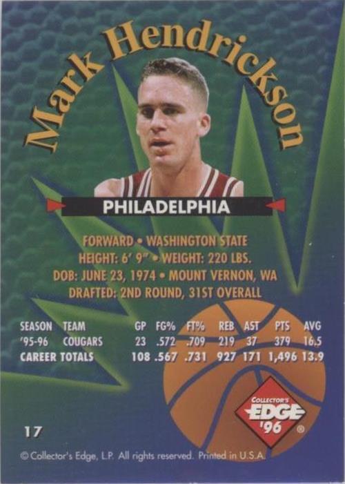 1996 Collector's Edge Rookie Rage - #17 Mark Hendrickson | eBay