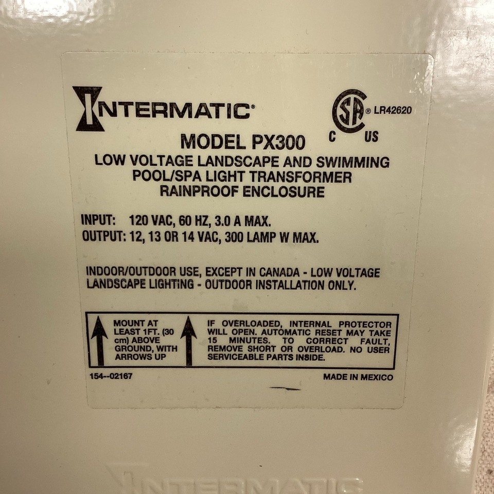INTERMATIC PX300 Pool Light Transformer 300W Max Consumption 120V AC 12 ...