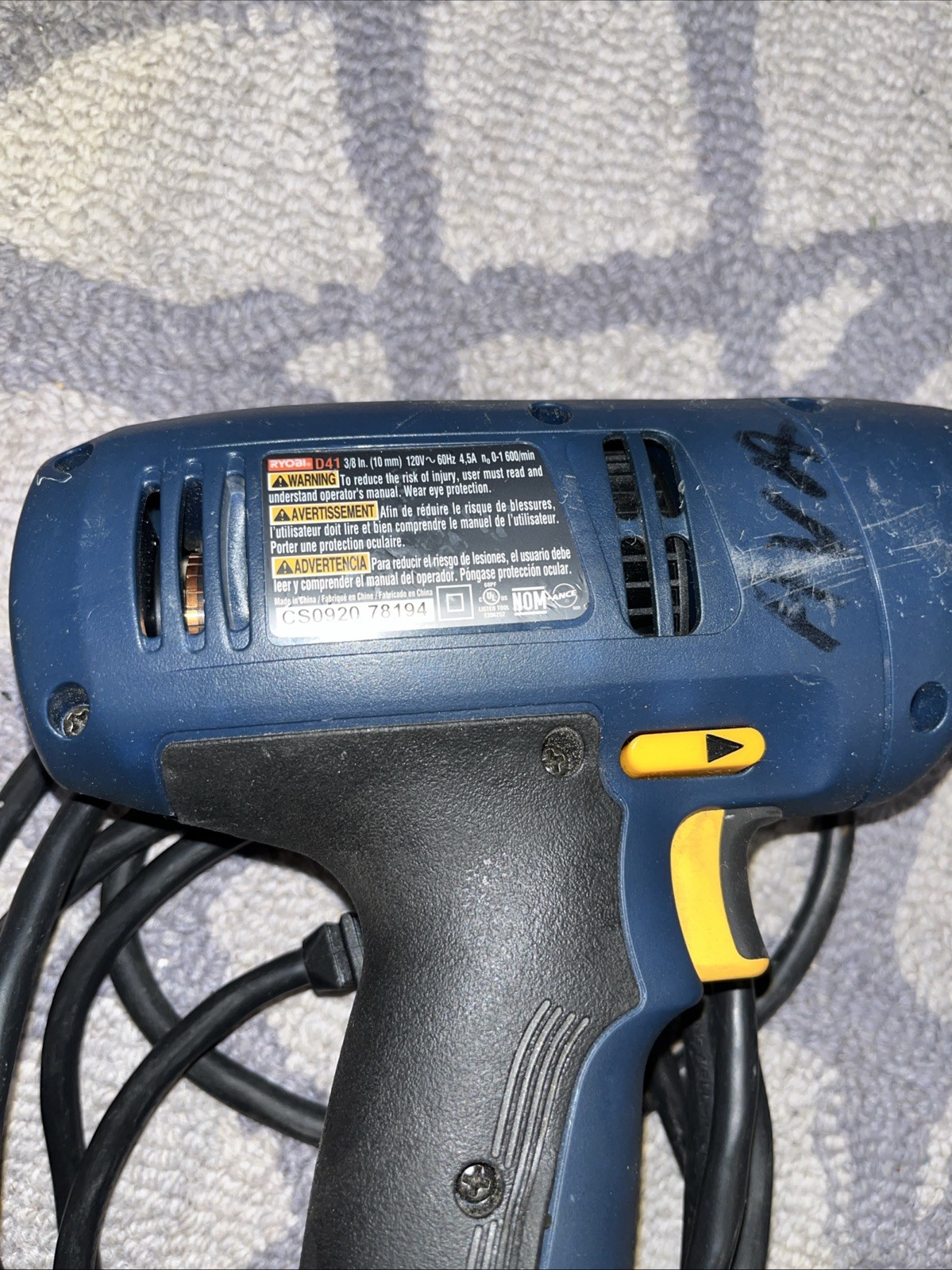 Ryobi D41 3/8” Keyless Reversible VSR Corded Electric Drill 120V 4.5 ...