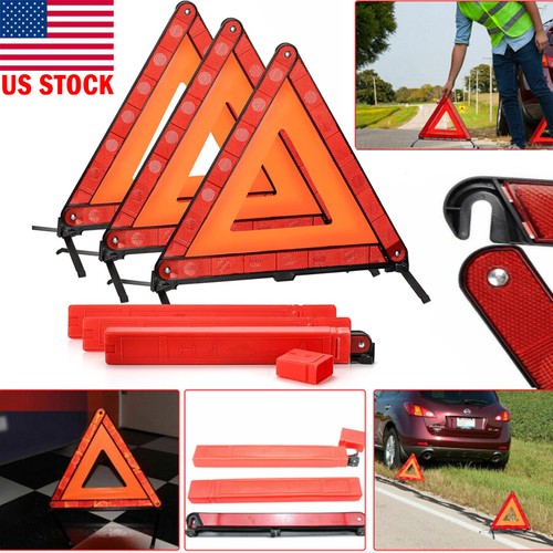 3PCS Car Emergency Warning Triangle DOT Approved Reflective Safety ...
