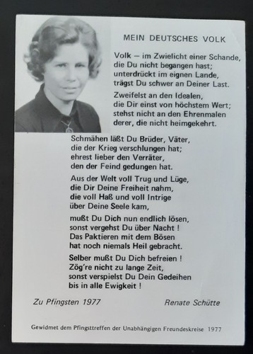 Mein Deutsches Volk Renate Schütte Pfingsttreffen 1977 Freundeskreis UN ...