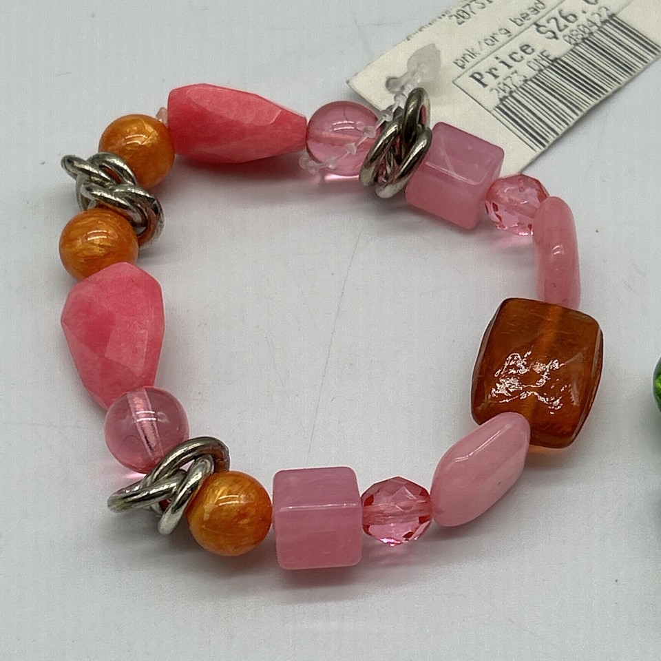 2 GLASS BEAD BRACELETS 1 STRETCH PINK 1 TOGGEL GREEN 7 3/4” NEW | eBay