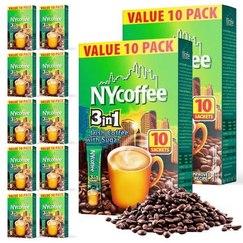 NY Coffee 3 in 1 Irish 100 Sachets Sticks 10x10pk Instant White With ...