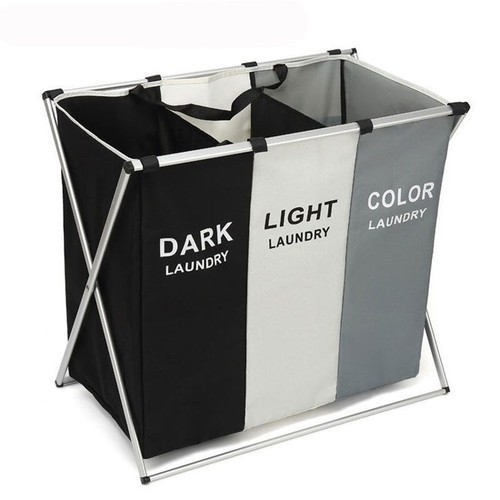 Foldable Laundry Basket Three Grid Organizer Waterproof Dirty Clothes ...