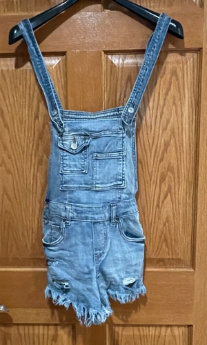 RUE21 Women's 4 Blue Denim Distressed Cut-Off Medium Wash Shortalls ...