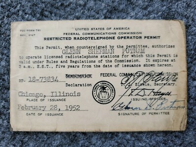 Vintage 1952 USA Restricted Radiotelephone Operators Permit - FCC | eBay