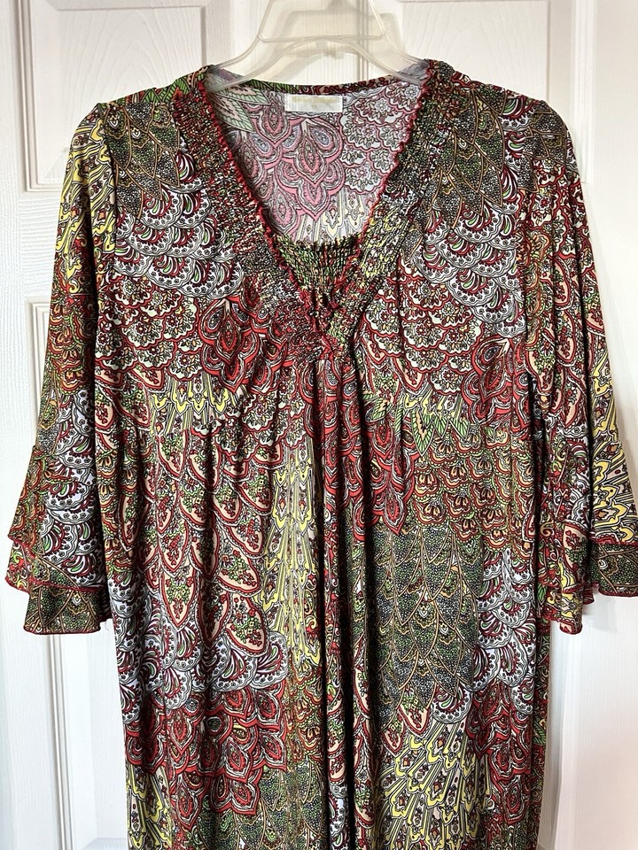 Seven Islands Women’s MuMu Dress Red Print Sz 1X Swingy Flowy Floral ...