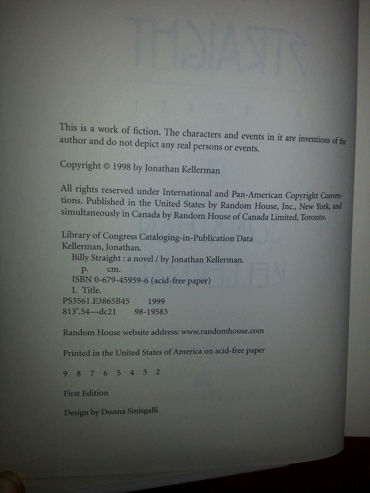 Billy Straight by Jonathan Kellerman 1998 Hardcover 1st Ed ...